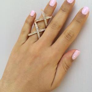 Rouelle Double X Ring, Rose Gold Plated And Crystal X Ring on Luulla