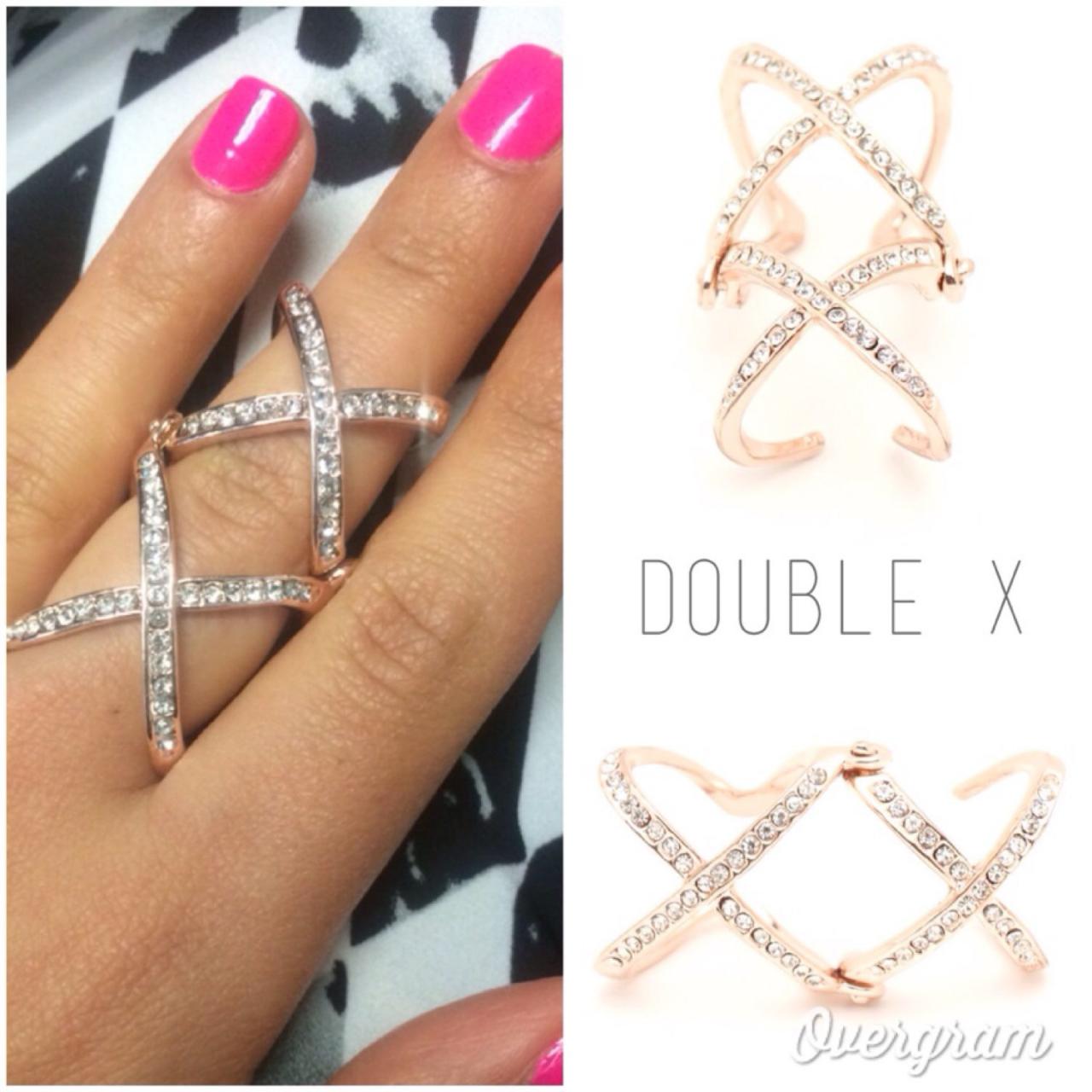Rouelle Double X Ring, Rose Gold Plated And Crystal X Ring on Luulla