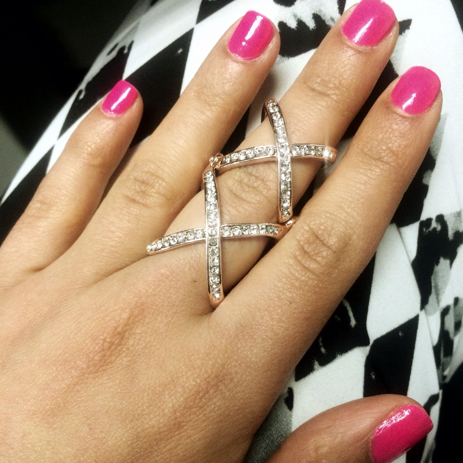 Rouelle Double X Ring, Rose Gold Plated And Crystal X Ring on Luulla