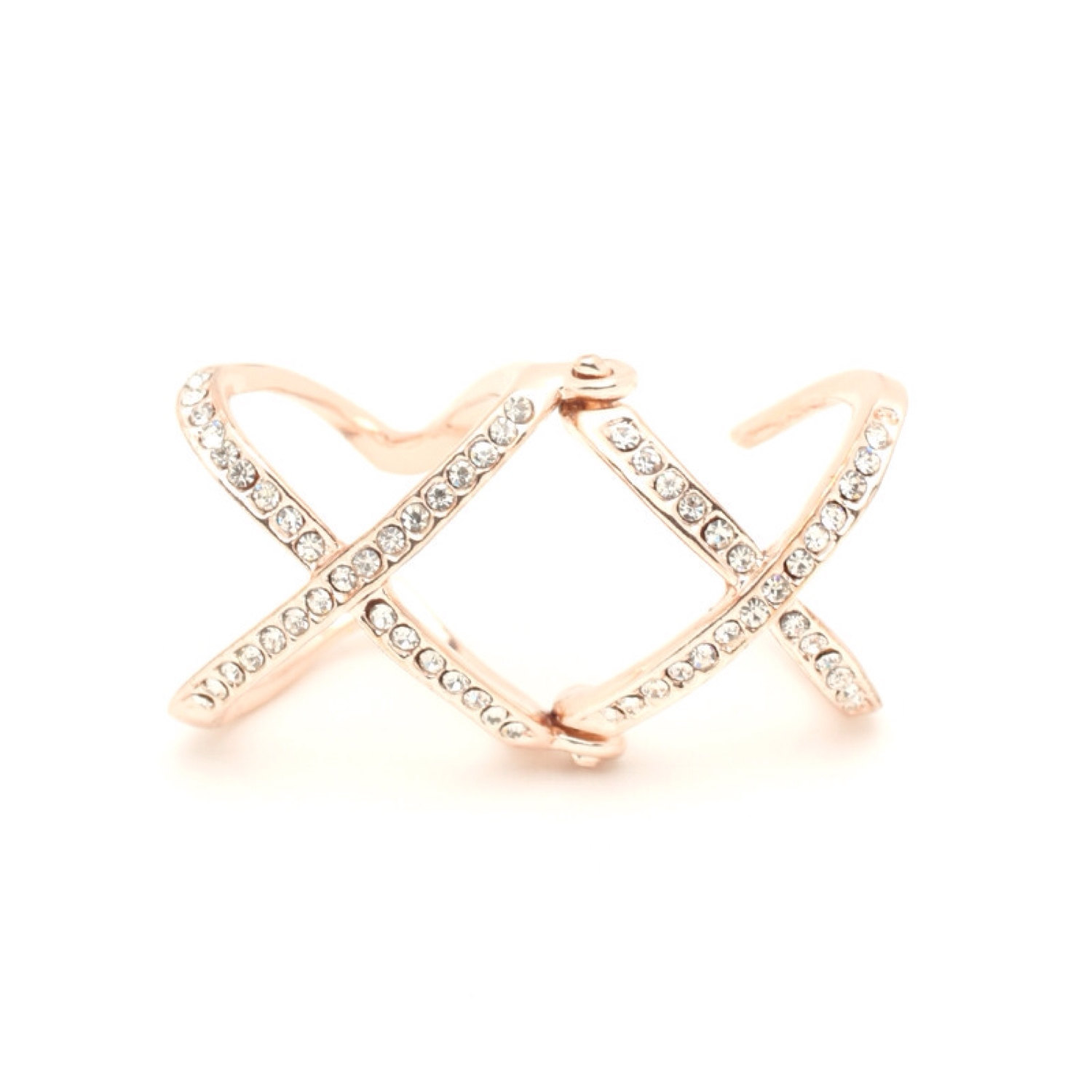 Rouelle Double X Ring, Rose Gold Plated And Crystal X Ring on Luulla